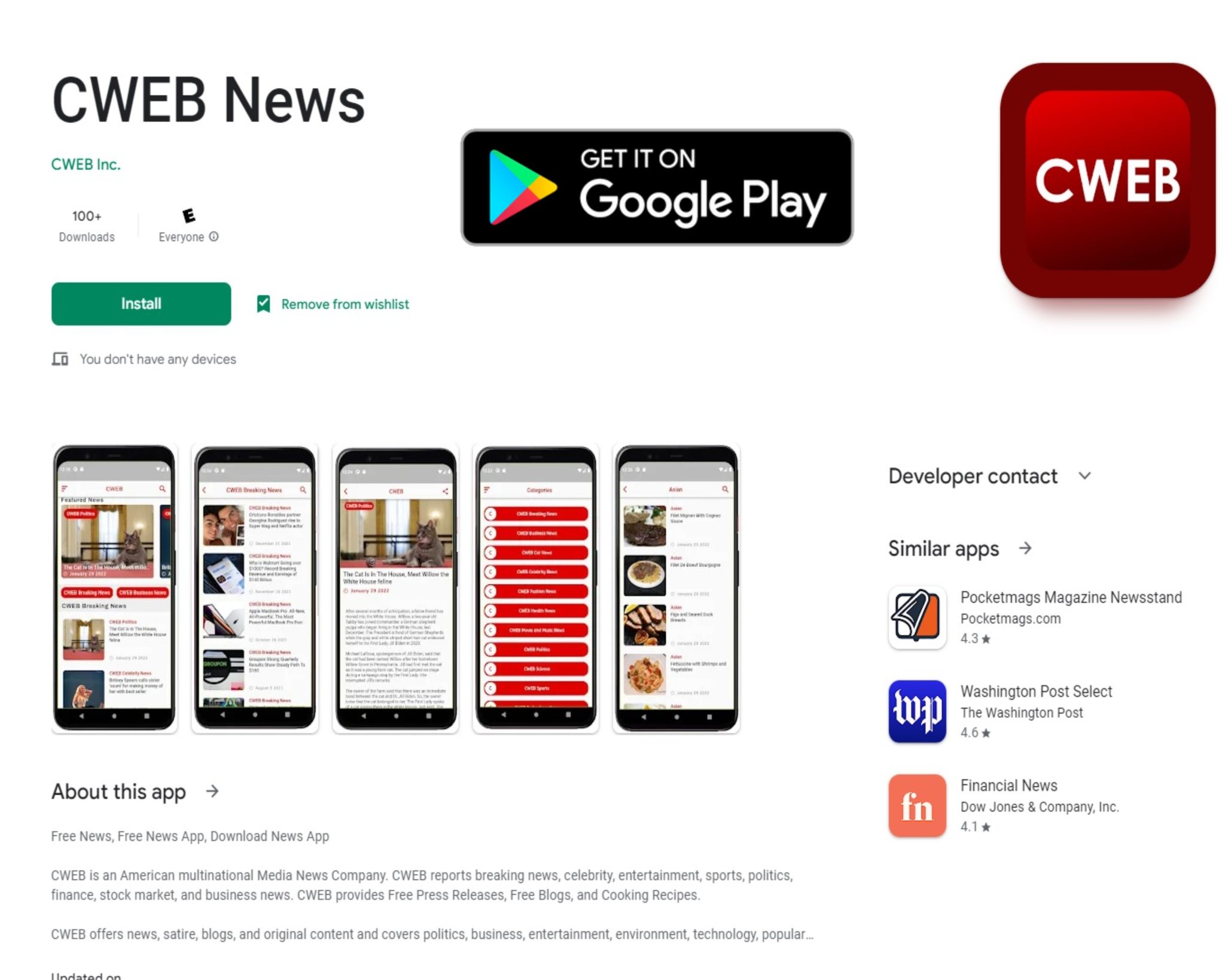 Download the latest Google Play Store FREE App CWEB News - CWEB